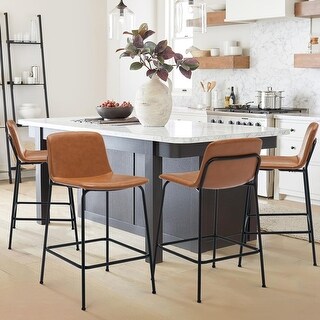 LUE BONA Metal Frame Bar Stools Counter Height Stools with Faux Leather ...