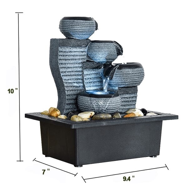 Indoor Tabletop Waterfall Fountain with LED Lights Tiered Fountains ...
