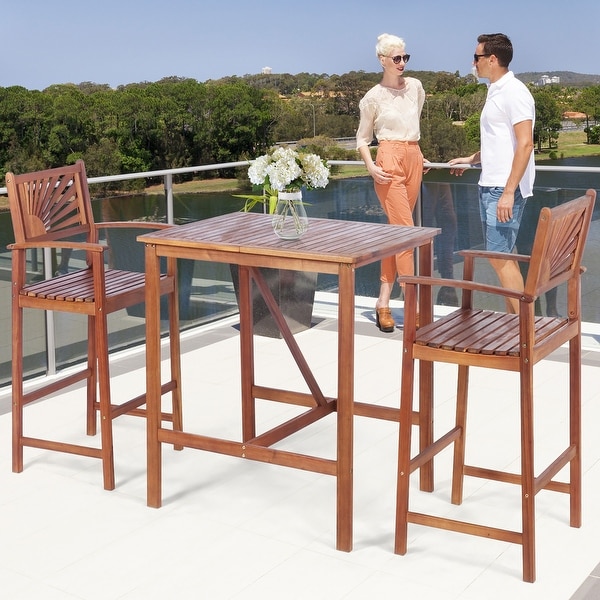 3PCS Bar Table Set Outdoor Acacia Wood Space Saving Dining Set On Sale Bed Bath Beyond 35406936
