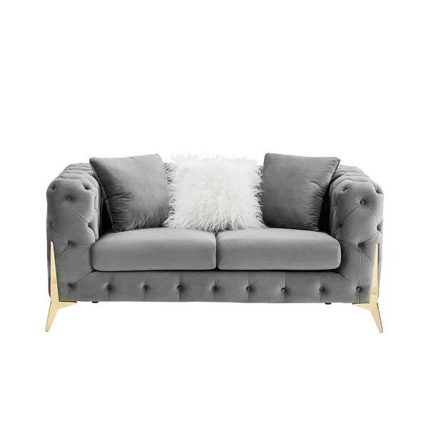 Loveseats Double Sofa Two-Seater Velvet Sofa for Living Room Grey - Bed ...