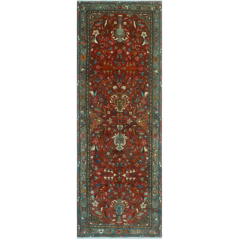 Noori Rug Fine Vintage Distressed Hooshyar Red/Ivory Runner - 3'2" x 9 ...