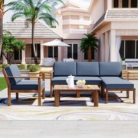 4 Pieces Patio Sectional Sofa with Coffee Table & Solid Acacia Frame ...