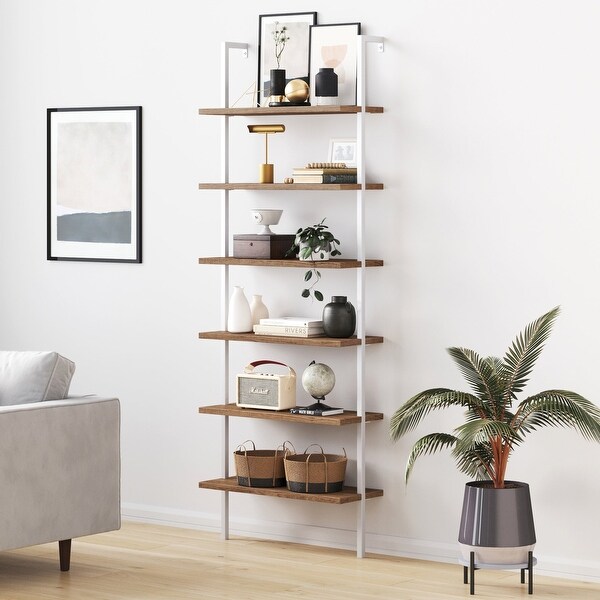 Nathan James Theo 6 Shelf Tall Bookcase Wall Mount Bookshelf Wood with Metal Frame On Sale Bed Bath Beyond 35450595