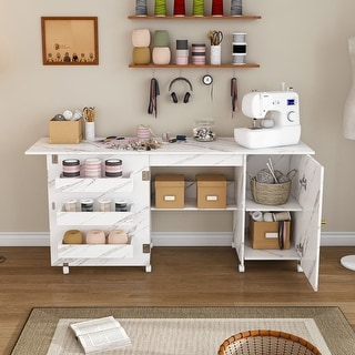Roomfitters 57.5" Foldable Sewing Machine Table with Locking Casters ...