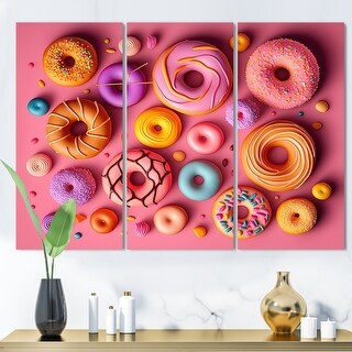 Designart "Colorful Donuts Flatlay I" Food Donuts Canvas Art Print - 3 ...