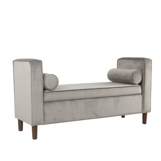Velvet Upholstered Wooden Bench with Lift Top Storage and Two Bolster ...