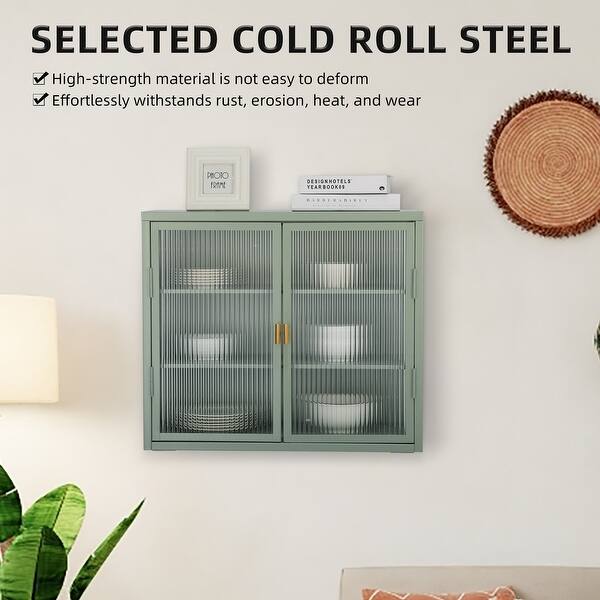 Retro Style Haze Double Glass Door Wall Cabinet With Detachable Shelves 3014