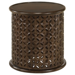 Kyra 18 Inch Round Side Table, Ornate Lattice Carving, Mango Wood ...