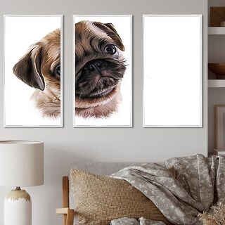 Designart "Portrait Of A Pug" Traditional Framed Wall Art Set of 3 - 4 ...