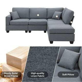 Corner Couch Set Removable Cushion Sectional Sofa w/ Movable Ottoman ...