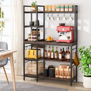 Kitchen Bakers Rack with Storage and Hutch, 5-Tier Kitchen Organizer ...