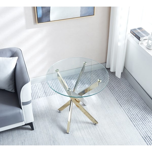 Modern Round Tempered Glass End Table with Chrome Legs - Bed Bath ...