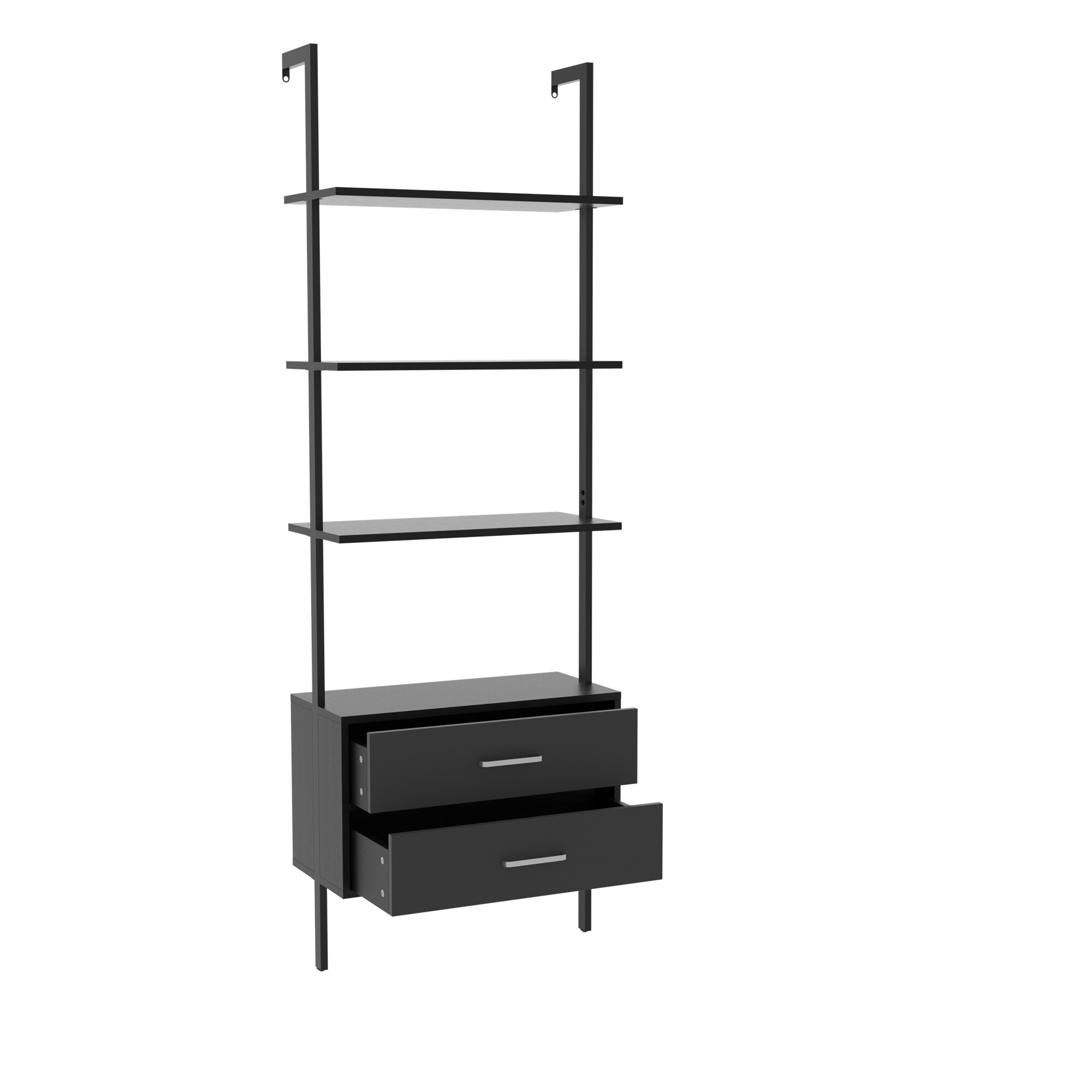 Black ladder bookcase with drawers store