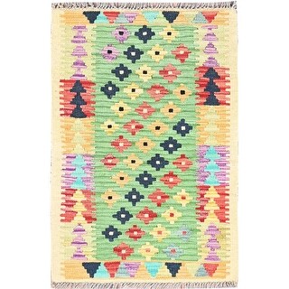 Shahbanu Rugs Fern Green Soft Wool Reversible Flat Weave Afghan Kilim ...