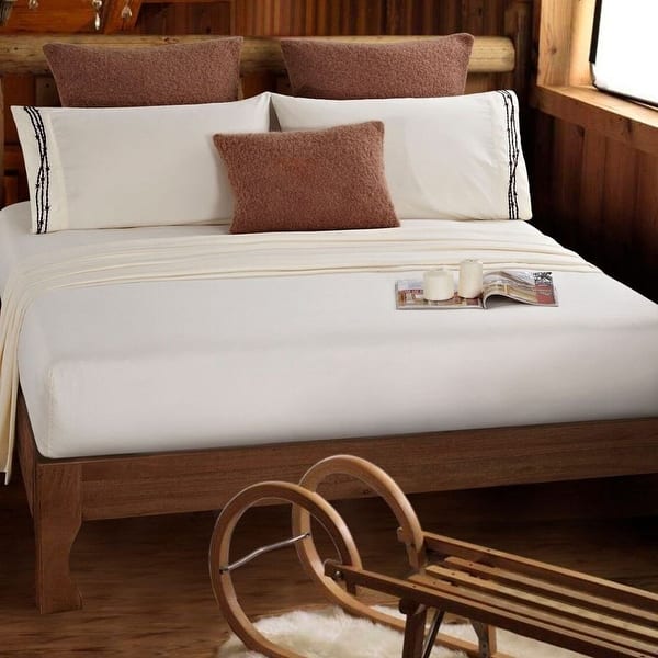 Embroidered Barbed Wire Western Plains Soft King Bed Sheets Cream - Bed ...
