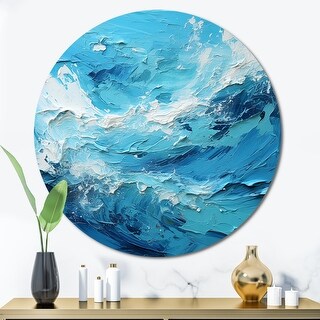 Designart "Cerulean Seascape III" Abstract Landscape Metal Circle Wall ...