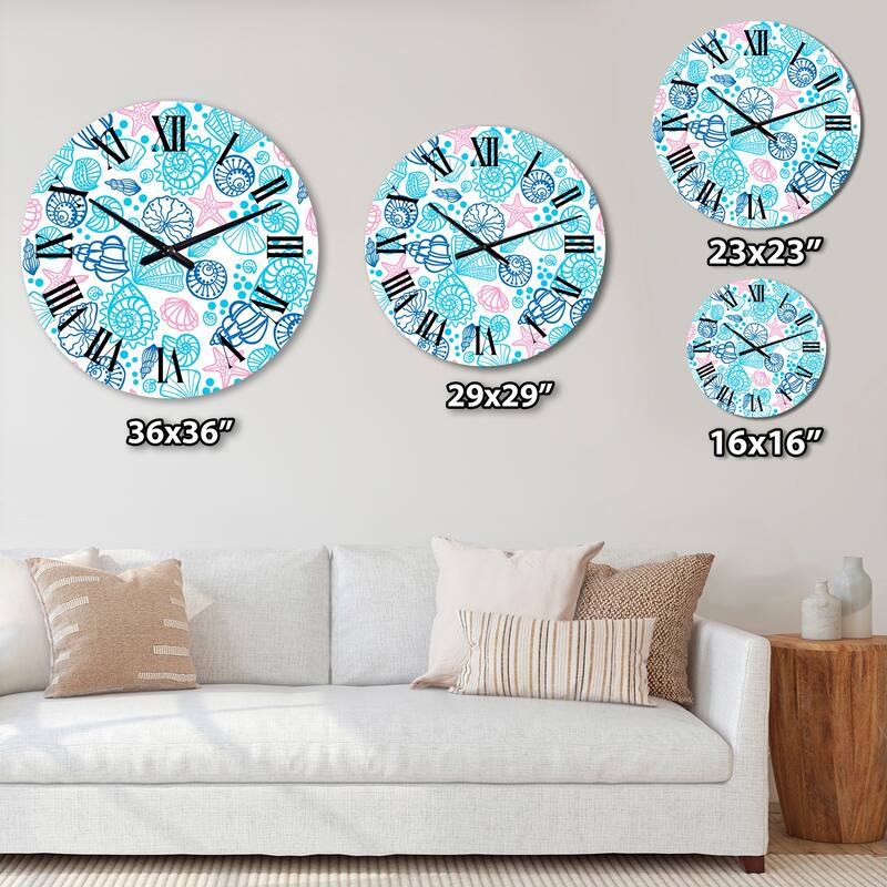Designart 'Red Sea Stars With Blue Seashells' Patterned wall clock ...