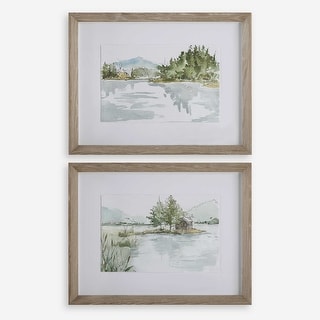 Lake Framed Rectangular Prints Wall Art - 26" - Smokey Blue and Olive ...