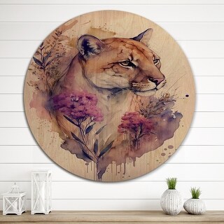 Designart "Cute Puma Floral Art VI" Modern Wood Wall Art Décor ...