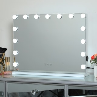 VANITII Large Hollywood Makeup Vanity Mirror with 15 LED Bulbs 3 Lights Adjustable USB Charging ...