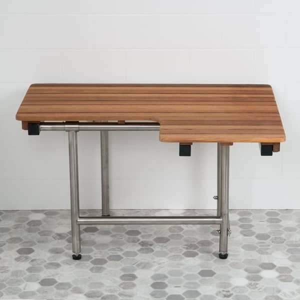 ADA Compliant Left Hand Wall Mount Teak Bench with Legs - Bed Bath ...