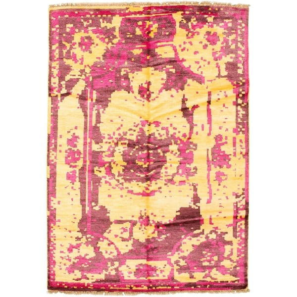 ECARPETGALLERY Hand-knotted Jules Ushak Dark Pink, Gold Rug - 5'4 x 7 ...