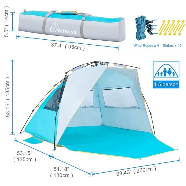 4-5 Person Easy Up Beach Tent UPF 50+ Portable Instant Sun Shelter ...