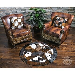 Round Cowhide Patchwork Rug - Tricolor Tones - Western Style - 40 ...