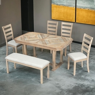 6-Piece Rubber Wood Dining Table Set with Beautiful Wood Grain Pattern ...