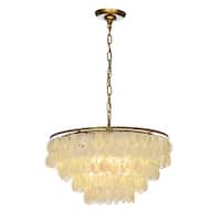 CraftHome Modern Coastal Tier Capiz Shell Chandelier in Antique Gold ...