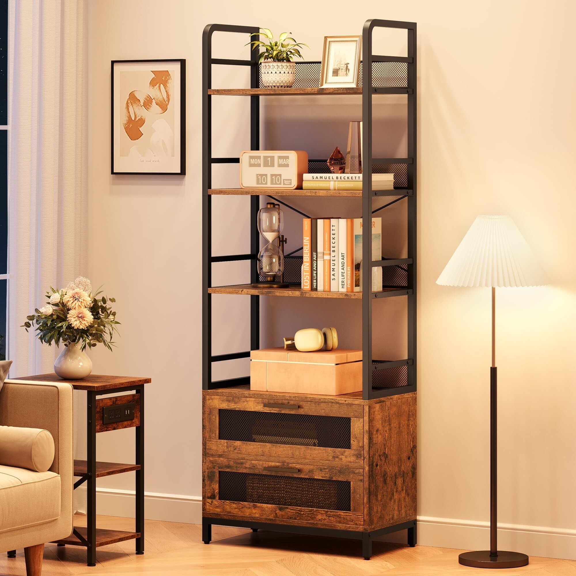 Industrial bookcase with drawers store