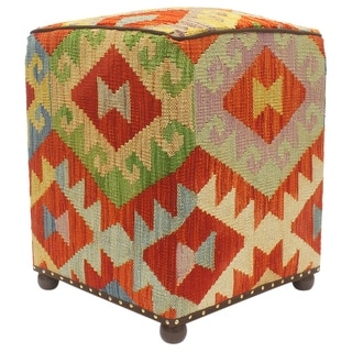 Southwestern Underwoo Rust/Blue Handmade Kilim Upholstered Ottoman ...