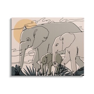 Stupell Elephant Family March Safari Sun Sky Abstract Linework Canvas ...