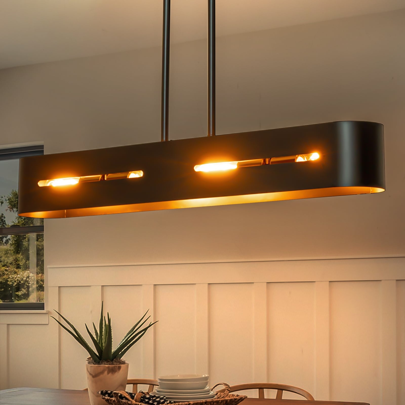 Starsky 5-Light Modern Farmhouse Chandelier Wooden Linear Kitchen ...