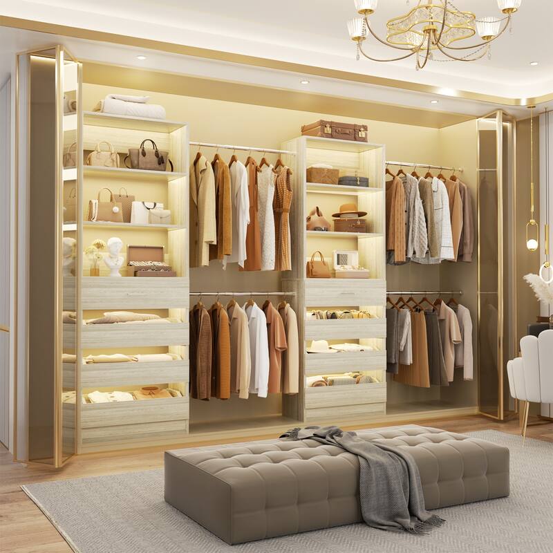 Set of 2 Closet System with 8 Wooden Drawers and 4 Hanging Rods,Modern ...