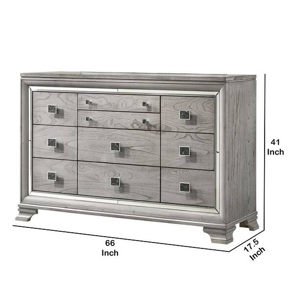 Beaded Wooden Frame Dresser with 10 Drawers, Gray and Silver - Bed Bath ...