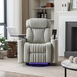 LED-Illuminated PU Leather Swivel Recliner: Storage, Lighting, Cup ...