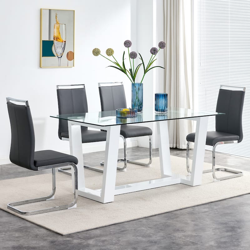 Modern Minimalist Rectangular Glass Dining table - Bed Bath & Beyond - 39106545