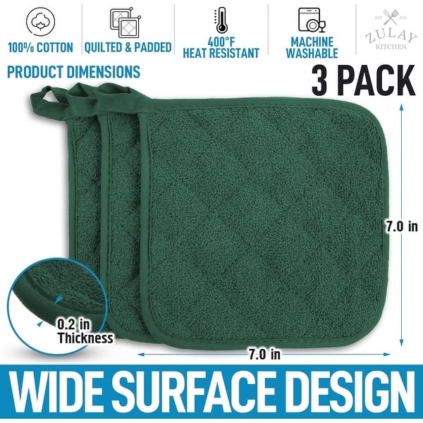 Zulay Kitchen 3-Pack Pot Holders for Kitchen Heat Resistant Cotton ...
