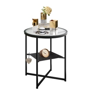 Tempered Glass End Table Marble Nightstand Sintered Stone Iron Frame ...