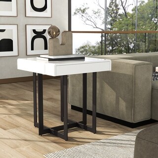 DH BASIC Modern White High Gloss Steel Hidden Drawer End Table by ...