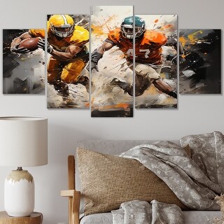 Designart "Orange Football Abstract Victory" Sports Multipanel Canvas ...