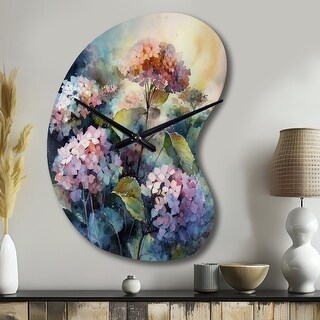 Purple Green Hydrangea II - Hydrangea Wall Clocks in Asymmetrical ...