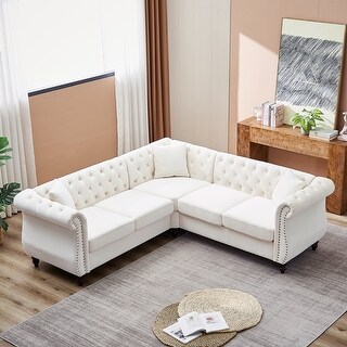 Boucle Upholstered Corner Sofa L-Shaped Sectional Sofa Sets 5-Seater ...