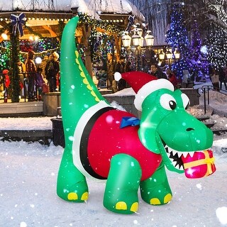 6FT Inflatable Christmas Dinosaur with LED Lights Gift Box Décor - Bed ...