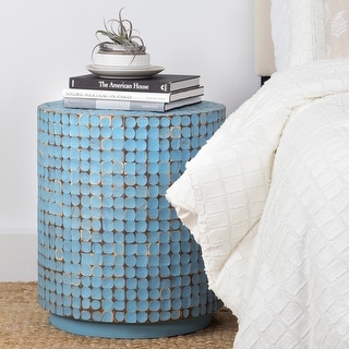 Distressed Blue Coconut Shell Wood Accent Table by East at Main - Bed ...