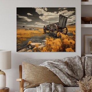 Designart "Yellow Old Cart Roadside Relic I" Old American Cart Print on ...