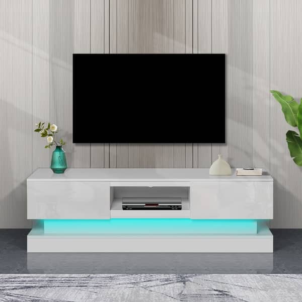 Sleek TV Console RGB LED Backlighting TV Stand with Storage Drawer and ...