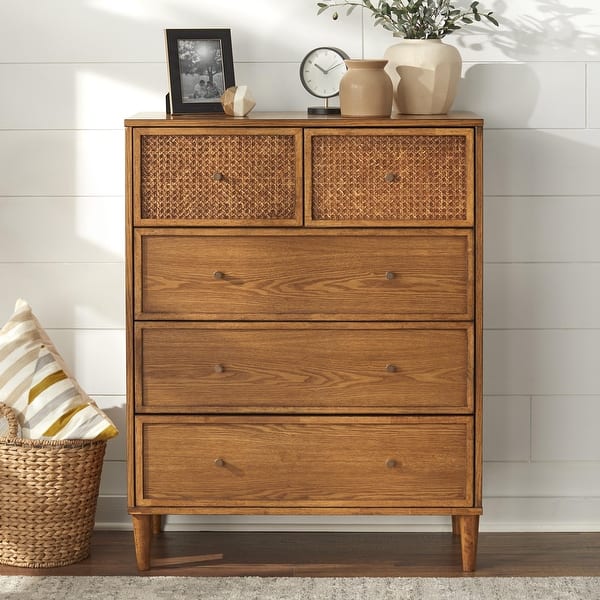 Lifestorey Maxwell 5-Drawer Chest with Natural Cane - Bed Bath & Beyond ...
