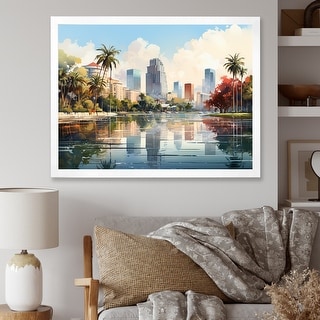 Designart "Skyline Of Modern Florida City Watercolor" Florida Framed ...